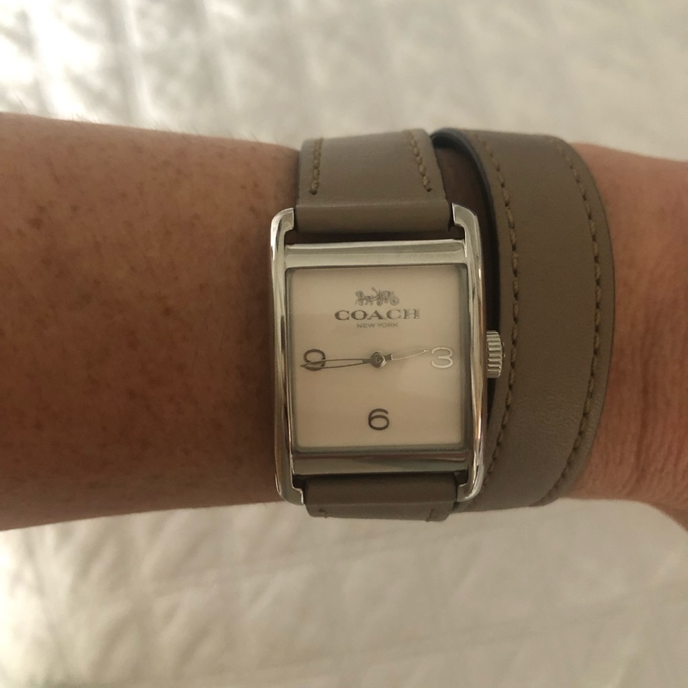 Coach Leather Double Wrap Watch, Silver Face - Gem